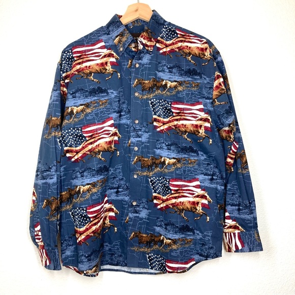 Bit & Bridle | Shirts | Bit Bridle Mens Americana Print Button Down ...